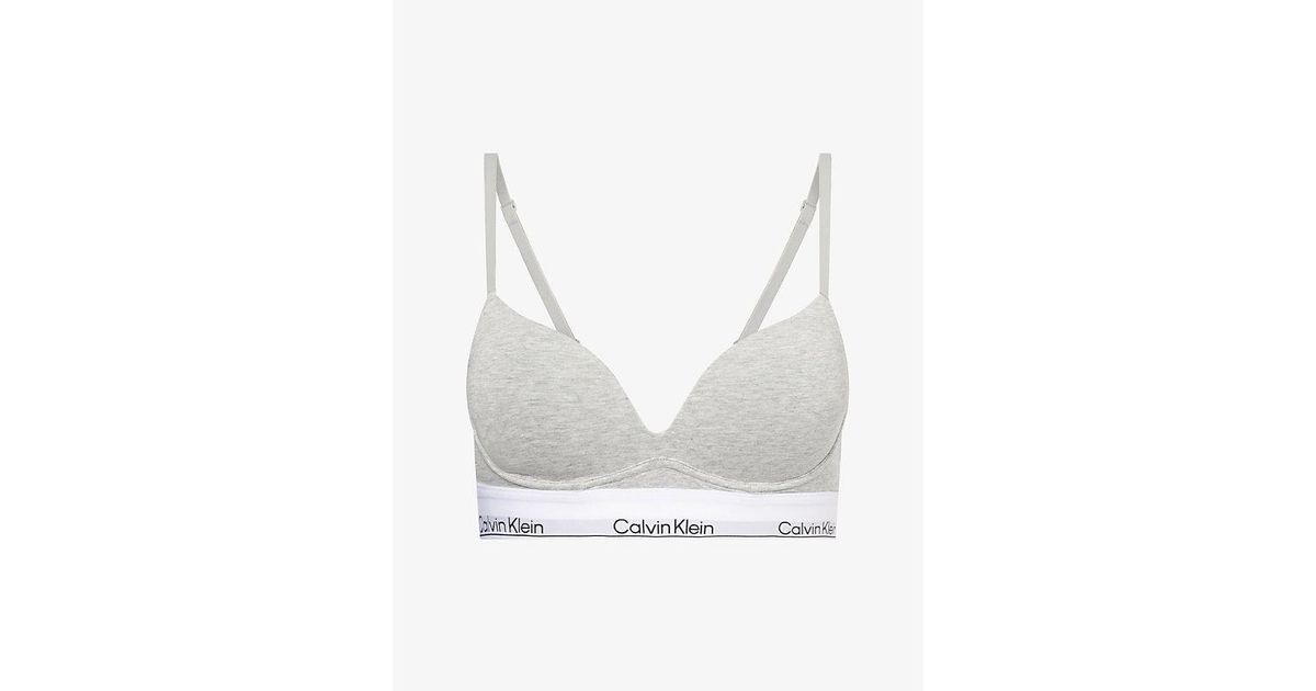 Calvin Klein Icon Branded Cotton And Modal-Blend Plunge Bra in Grey ...