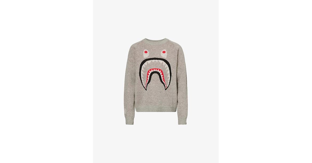 A Bathing Ape Bape Shark-Intarsia Regular-Fit Wool-Blend Knitted Jumper ...