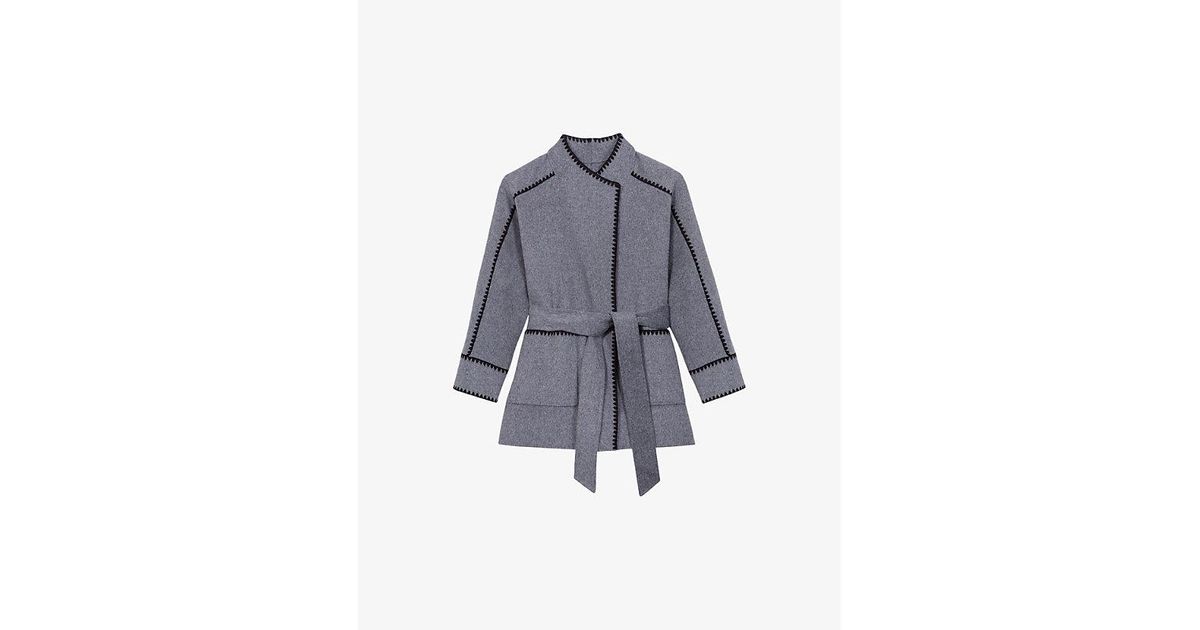 Maje Wrap-Neck Double-Face Wool-Blend Coat in Blue | Lyst