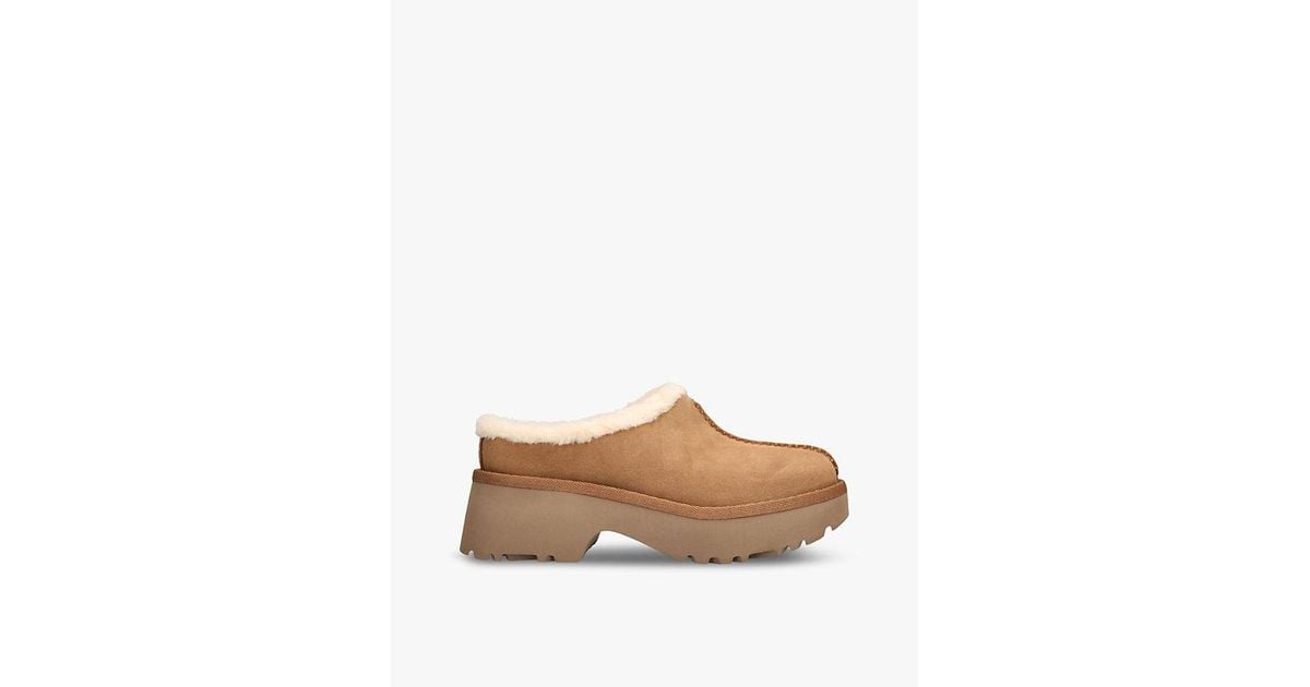 UGG New Height Cozy Suede And Shearling Clogs in Brown | Lyst