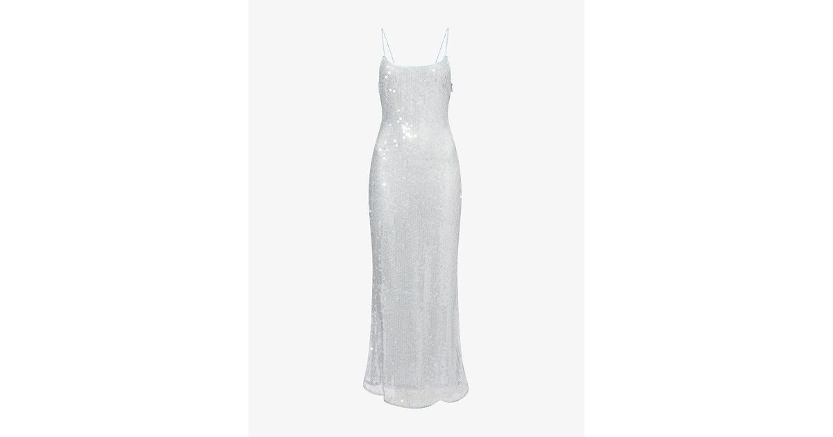Amy Lynn Translucent-Sequin Sleeveless Woven Maxi Dress in White | Lyst