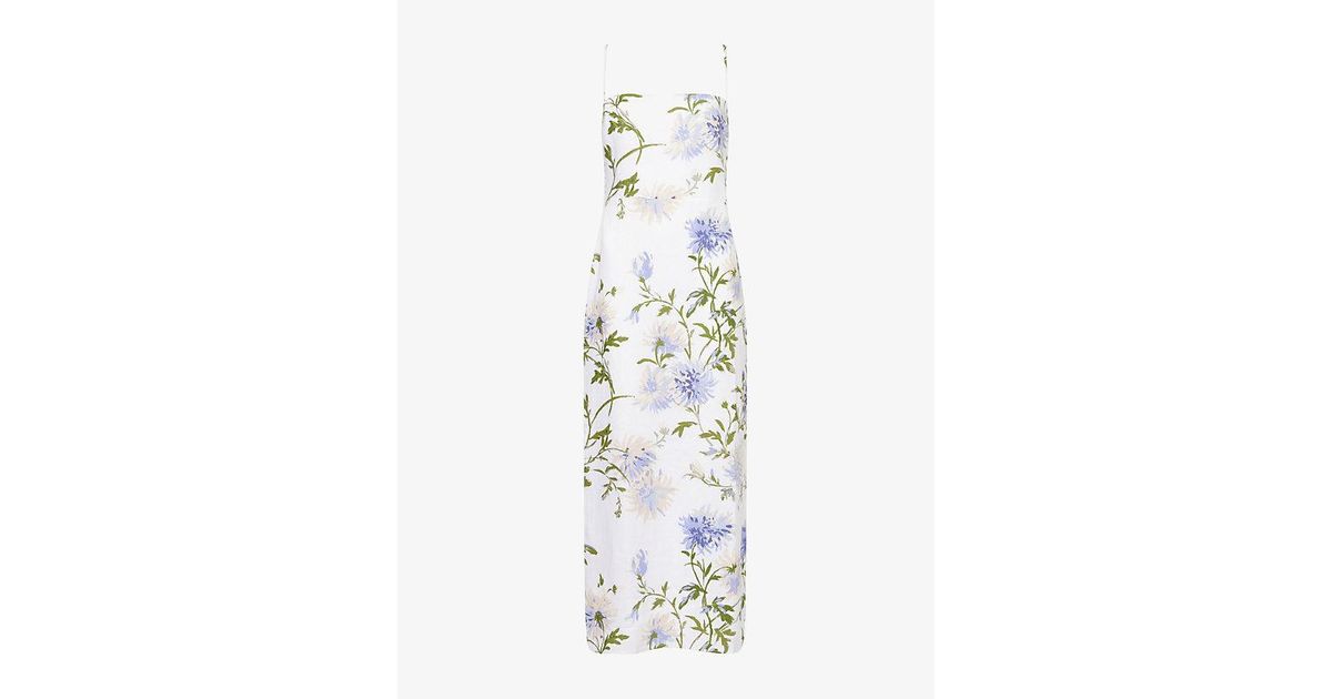 Reformation Frankie Floral-Print Linen Midi Dress in Metallic | Lyst UK