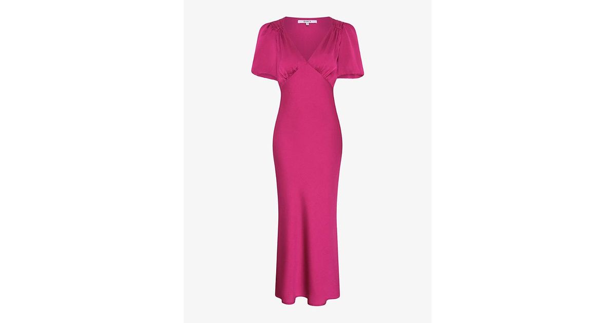 OMNES Rosie Puff-Sleeve Satin Maxi Dress in Pink | Lyst