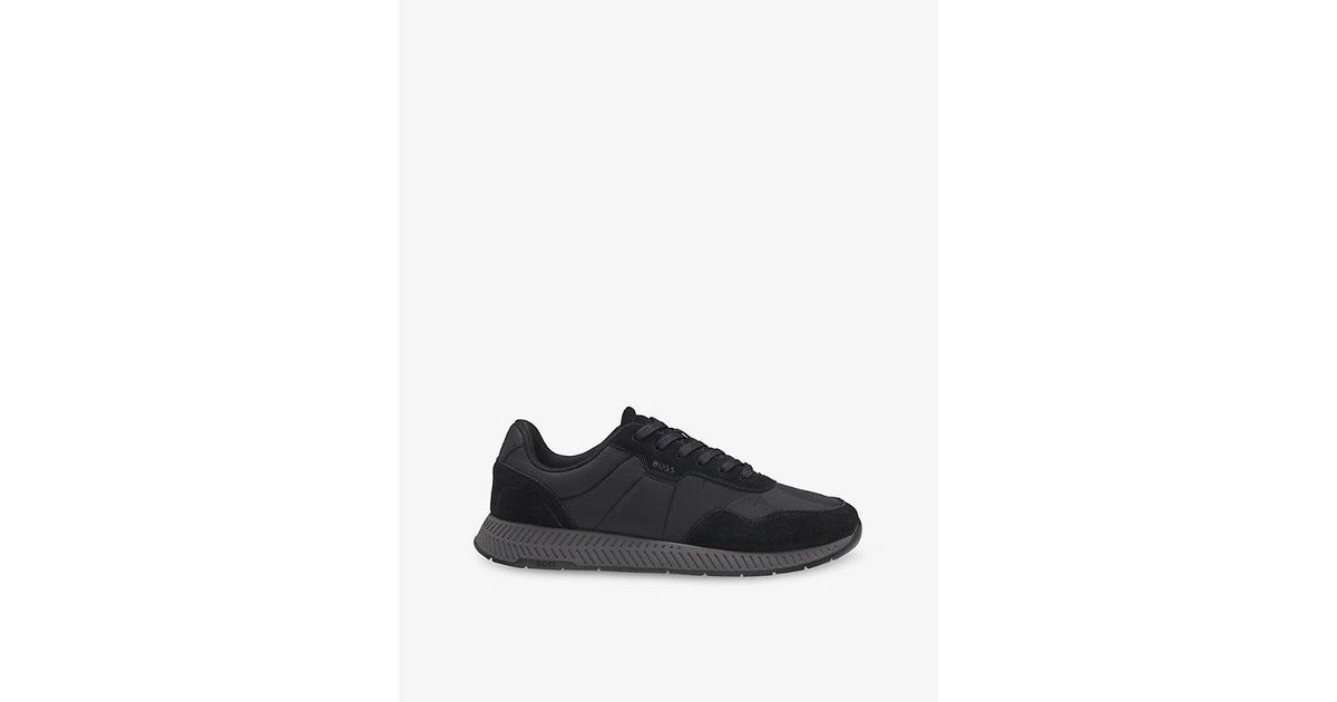 BOSS Running Mesh And Suede Trainers in Black for Men | Lyst