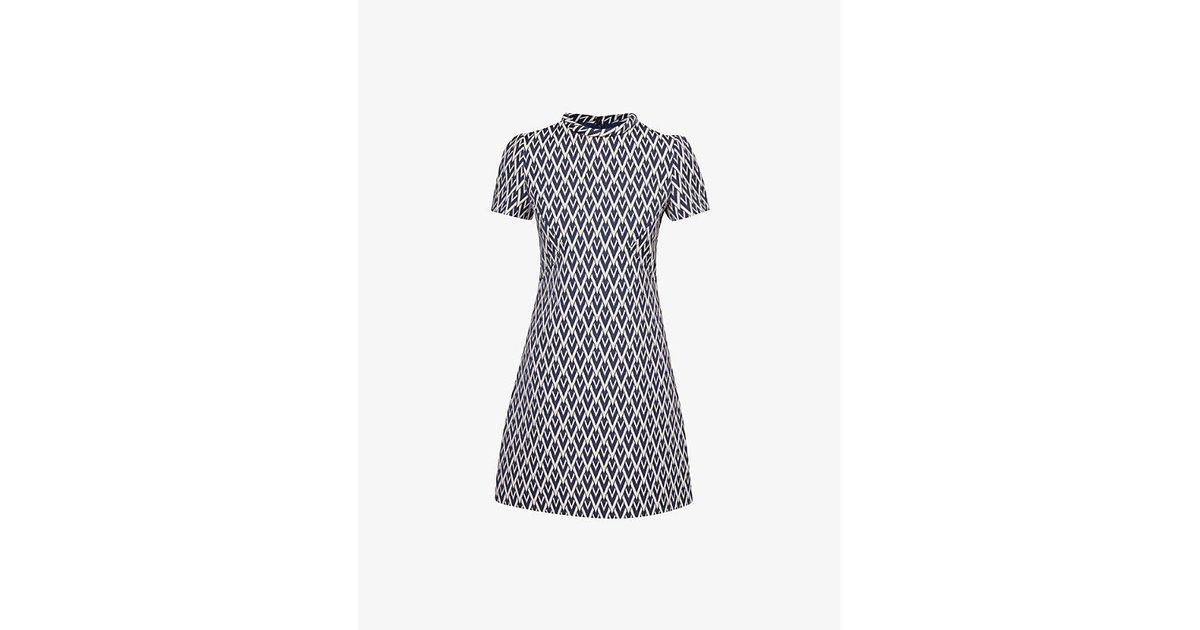 Valentino Garavani Monogram-Pattern Wool-Jacquard Mini Dress in Blue | Lyst