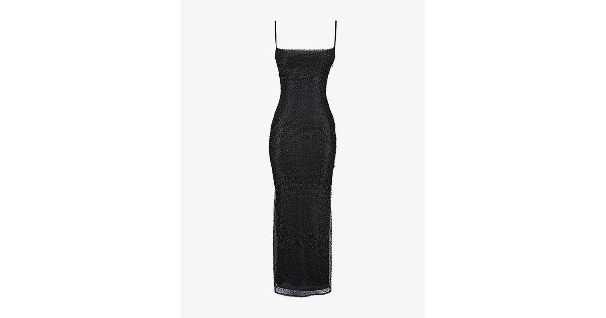 House Of Cb Calla Pearl-Embellished Mesh Maxi Dress in Black | Lyst