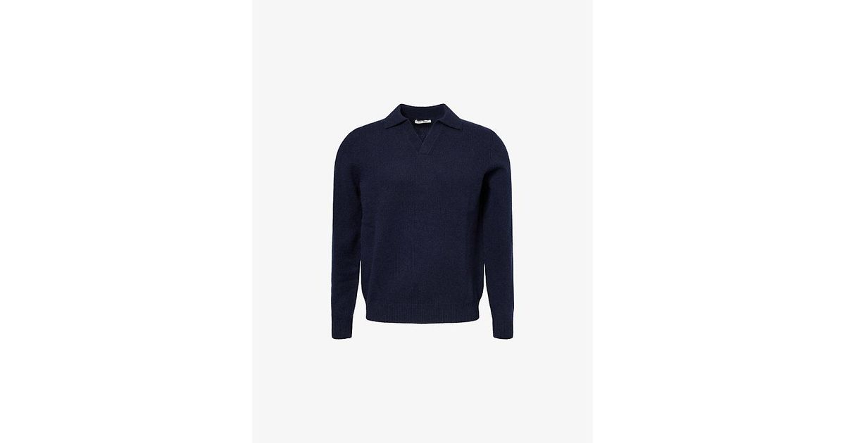 Soft Goat Polo-Collar Relaxed-Fit Cashmere Jumper in Blue for Men | Lyst UK
