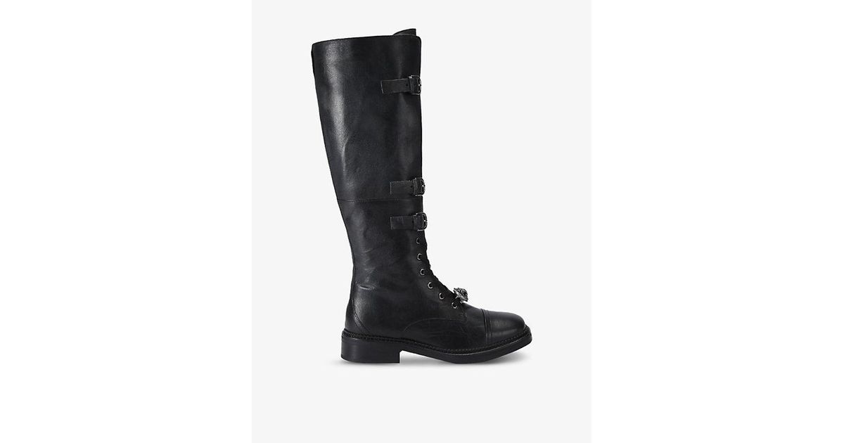 Kurt Geiger Leather Monument Strap Knee-High Boots in Black | Lyst