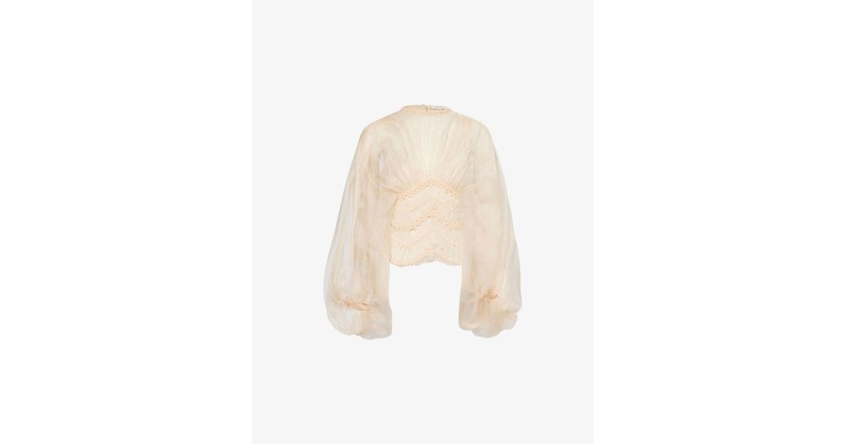 Zimmermann Illuminate Macrame-Trim Silk Bodice Blouse in Natural | Lyst