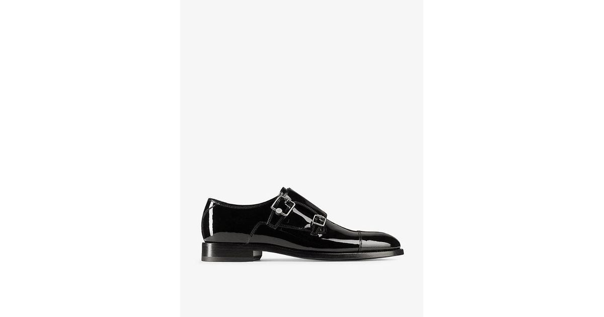 Jimmy Choo Finnion Double-Strap Patent-Leather Monk Shoes in Black | Lyst