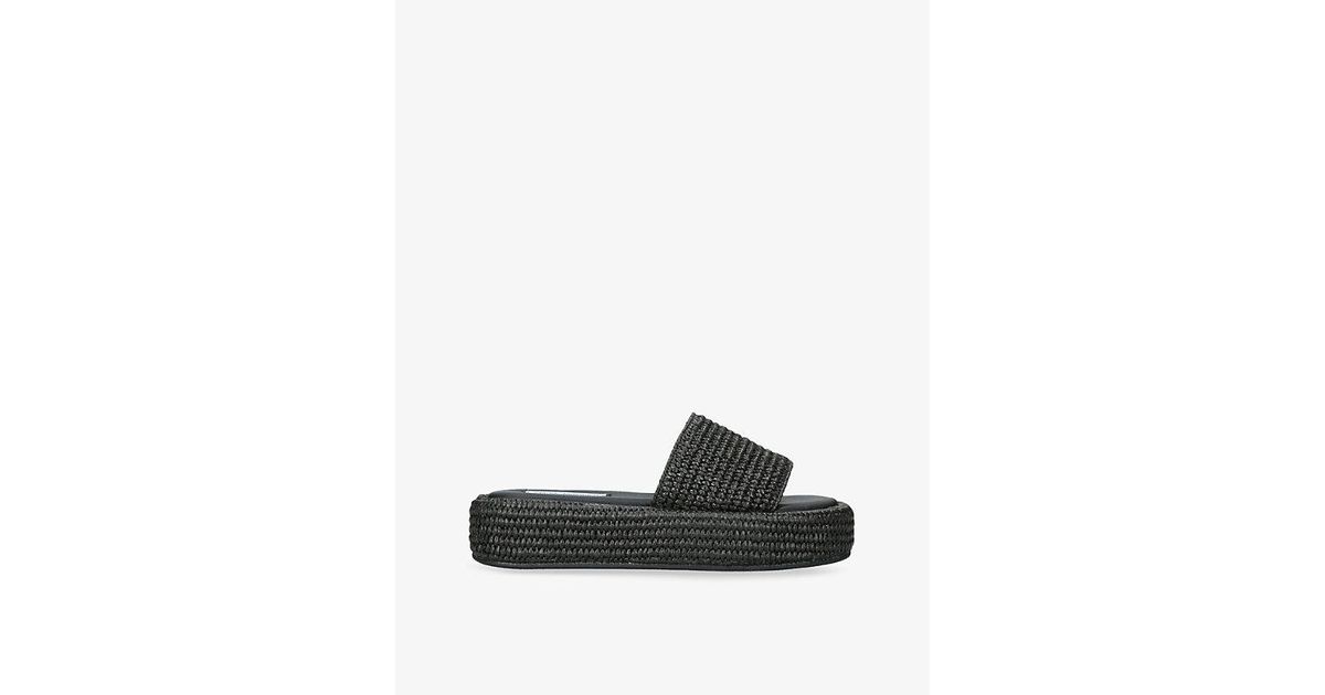 Steve Madden Beachy Raffia Platform Slides in Black | Lyst