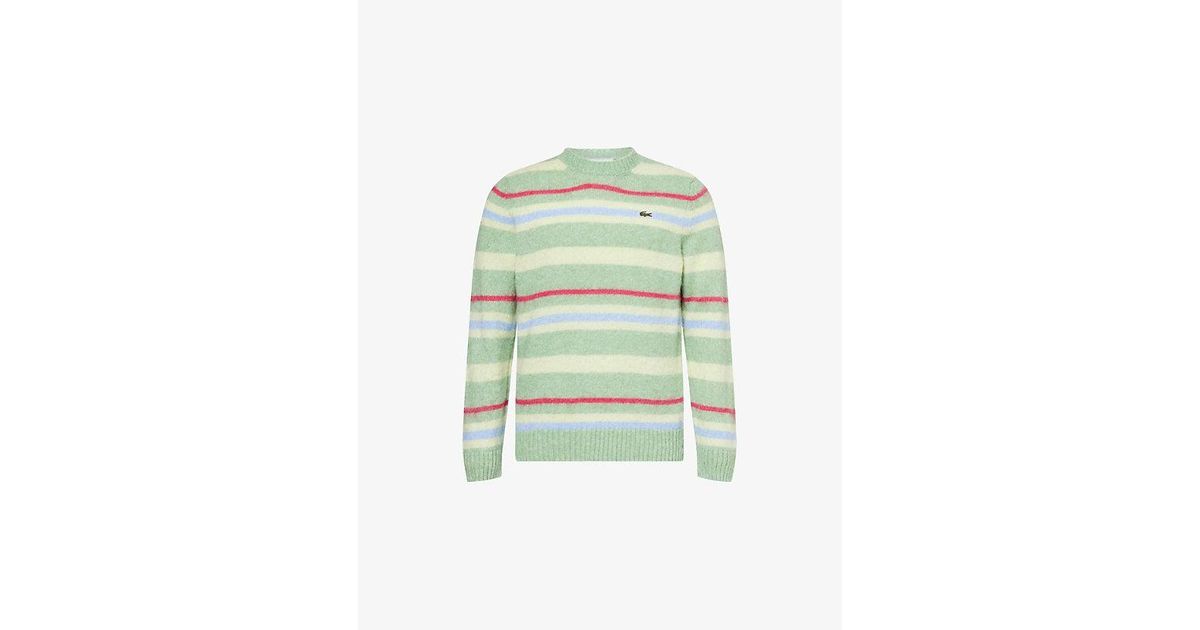 Lacoste Striped Knitted Wool-Blend Jumper in Green for Men | Lyst