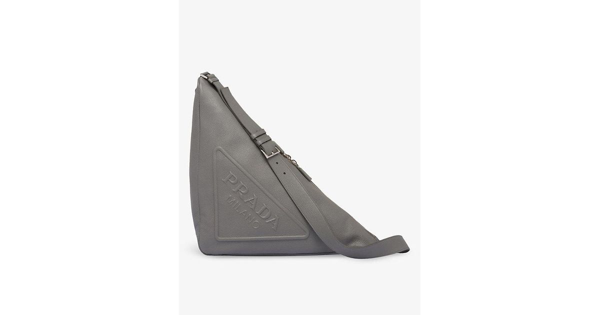 Prada Triangle Large Leather Shoulder Bag in Gray for Men | Lyst