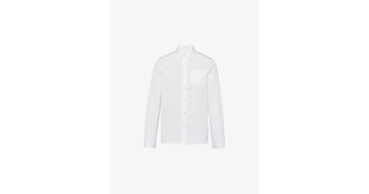 Prada Logo-Patch Boxy-Fit Cotton Shirt in White for Men | Lyst