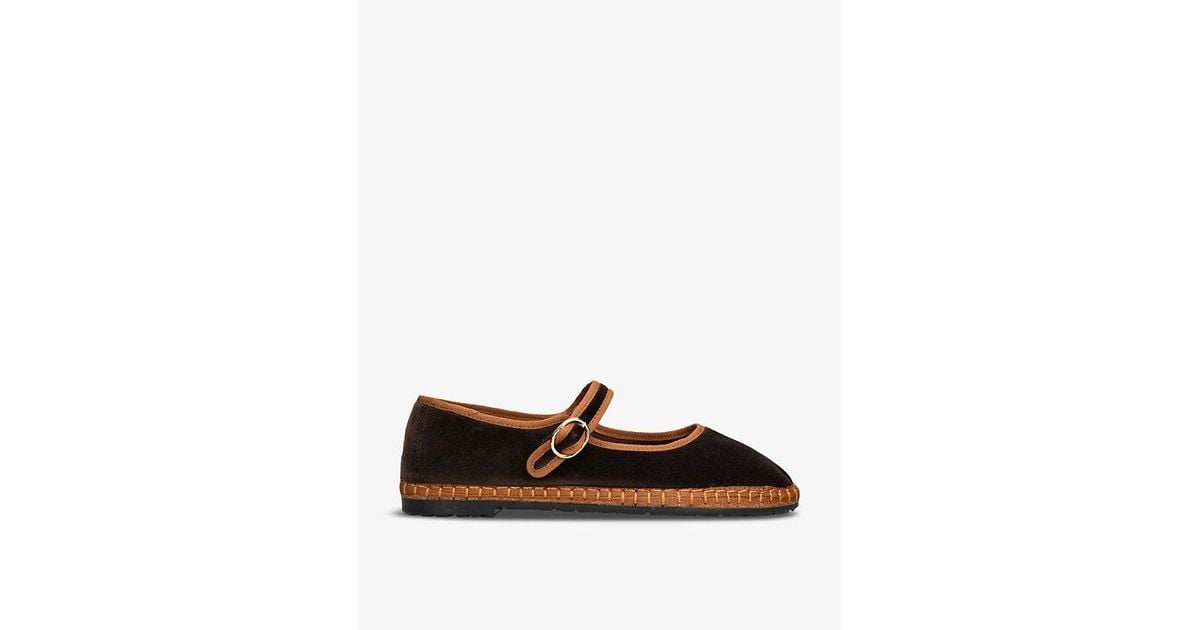 Flabelus Yoki Single-Strap Cotton Mary Jane Flats in Brown | Lyst
