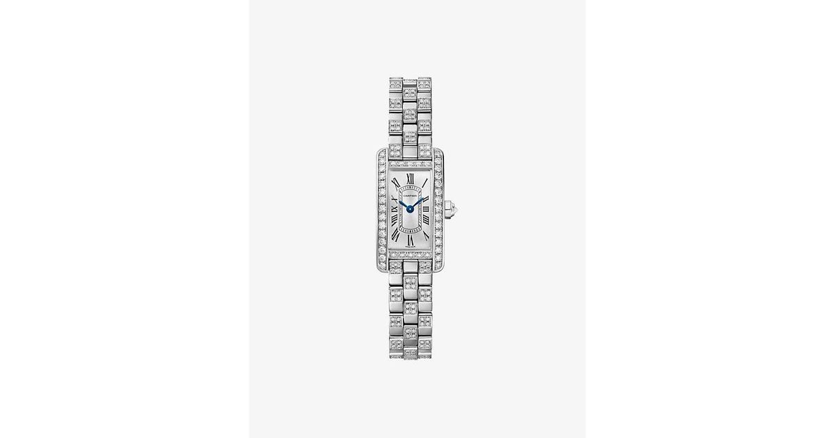 Cartier Tank Américaine Mini 18Ct- And Diamond Watch in White | Lyst UK