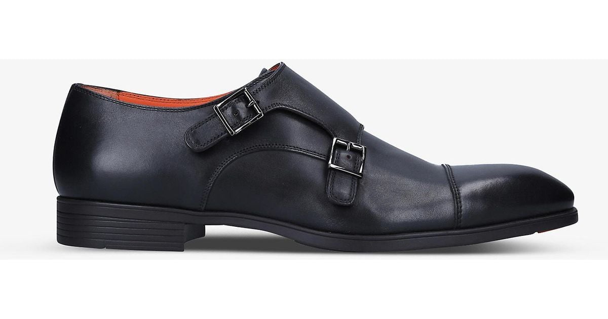 Santoni Simon Double-buckle Leather Monk Shoes in Black for Men | Lyst ...