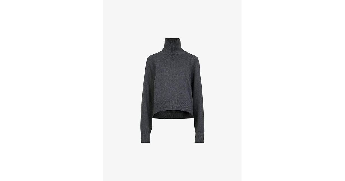 eem Funnel-Neck Boxy-Fit Knitted Jumper in Black | Lyst