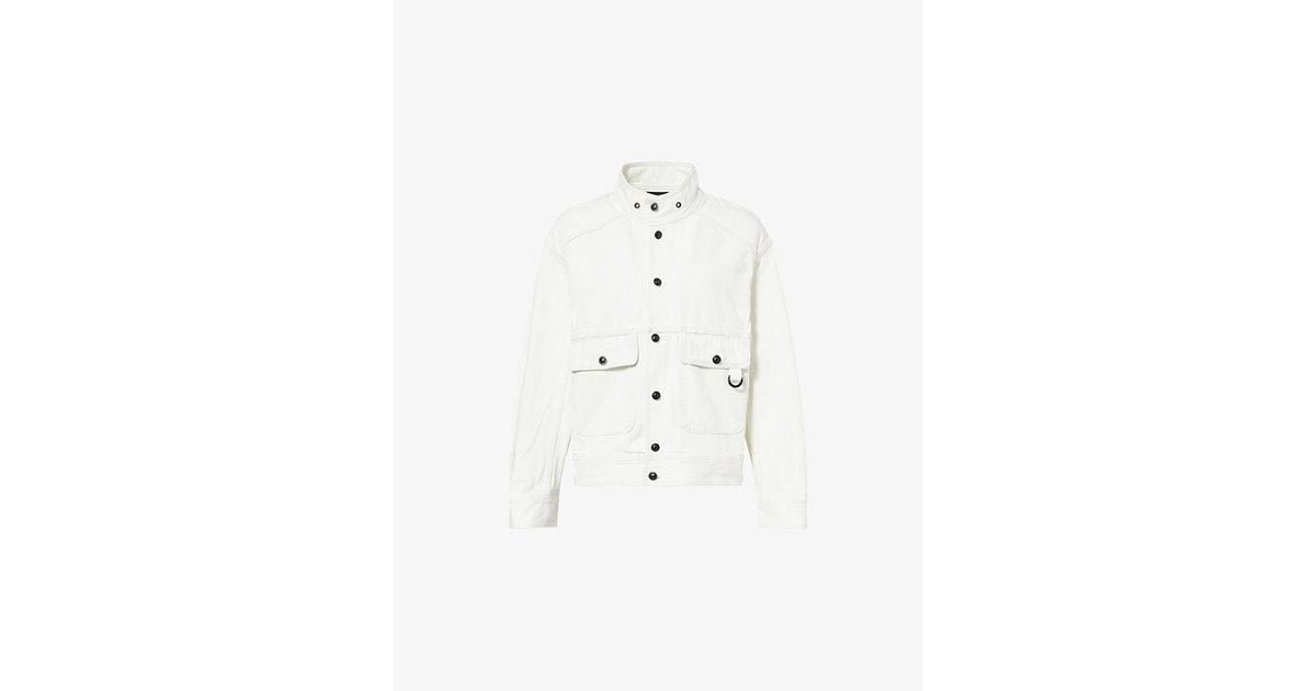 TEAM WANG design Stand-Collar Paint-Splatter Denim Jacket in White | Lyst