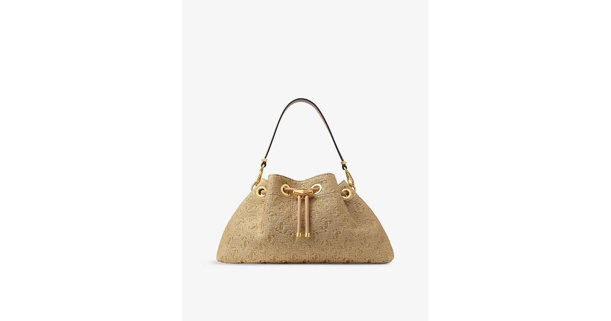 Jimmy Choo Cinch Bon Bon Monogram Raffia Shoulder Bag in Natural | Lyst