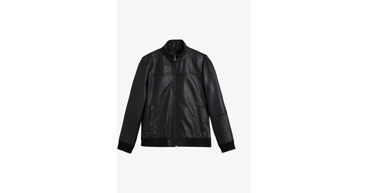 Ted Baker Dwite High-neck Leather Jacket in Black for Men | Lyst UK