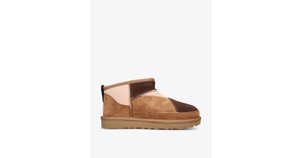 UGG Classic Ultra Mini Reimagind Logo-Patch Suede And Shearling Ankle ...