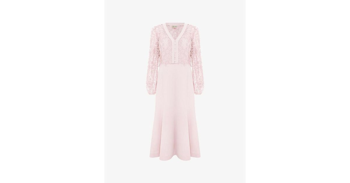Phase Eight Ayumi Lace-Embroidered Stretch-Woven Midi Dress in Pink | Lyst