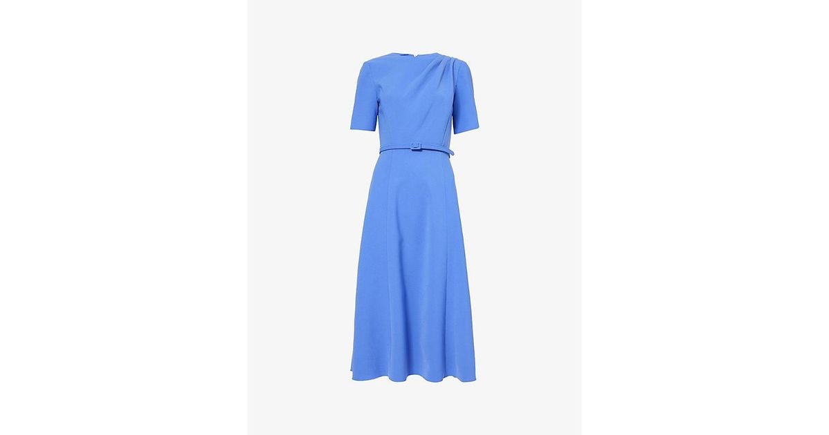 Carolina Herrera Draped Woven Midi Dress in Blue | Lyst UK
