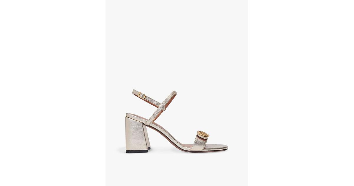 Maje Logo-Badge Block-Heel Leather Sandals in White | Lyst