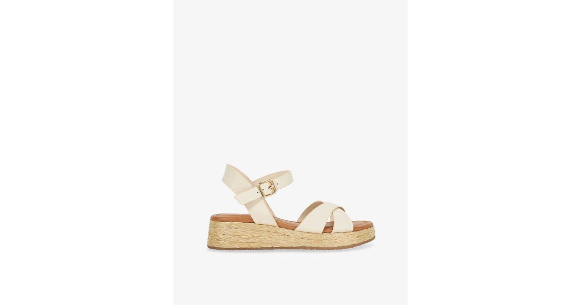 Dune Littleton Leather And Raffia Flatform Sandals in Natural | Lyst