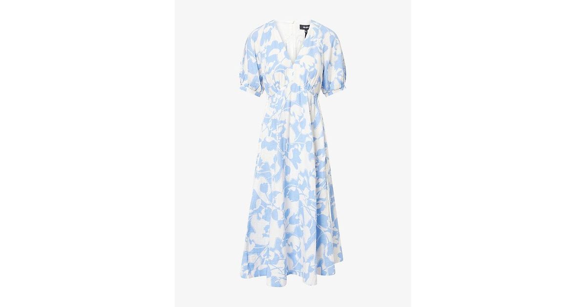 ME+EM Cheesecloth Tulip-Print Cotton-Poplin Midi Dress in Blue | Lyst