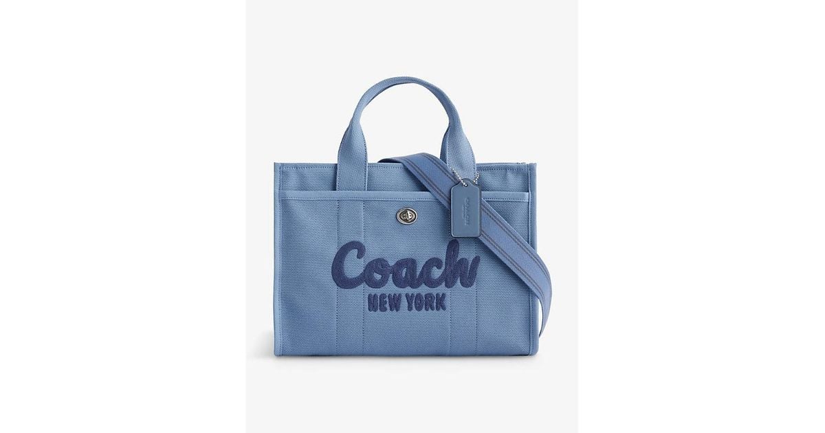 COACH Cargo 34 Logo-embroidered Canvas Tote Bag in Blue | Lyst