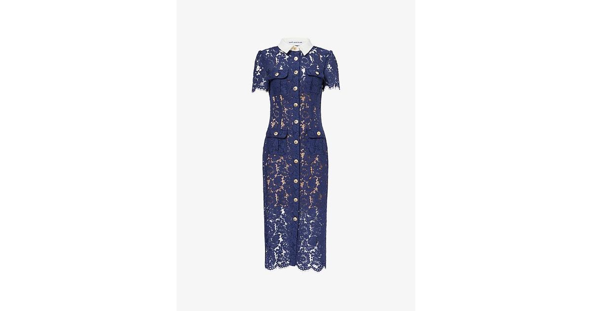 Self-Portrait Embellished Semi-Sheer Lace Midi Dress in Blue | Lyst