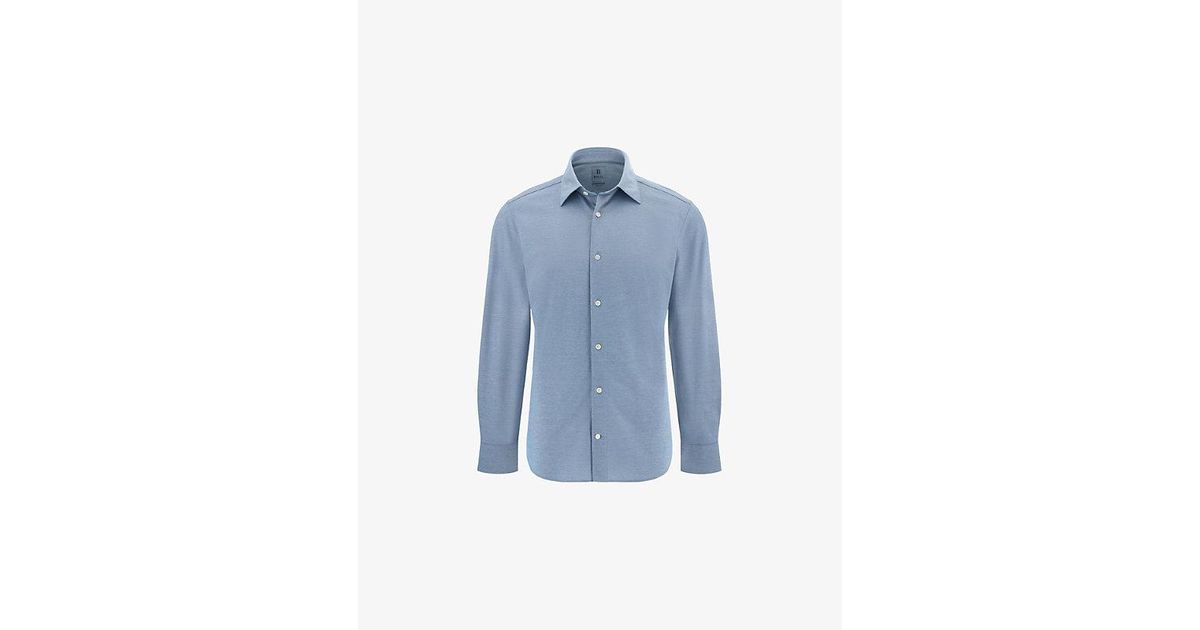 BOGGI Closed-Collar Regular-Fit Cotton-Blend Jersey Shirt in Blue for ...