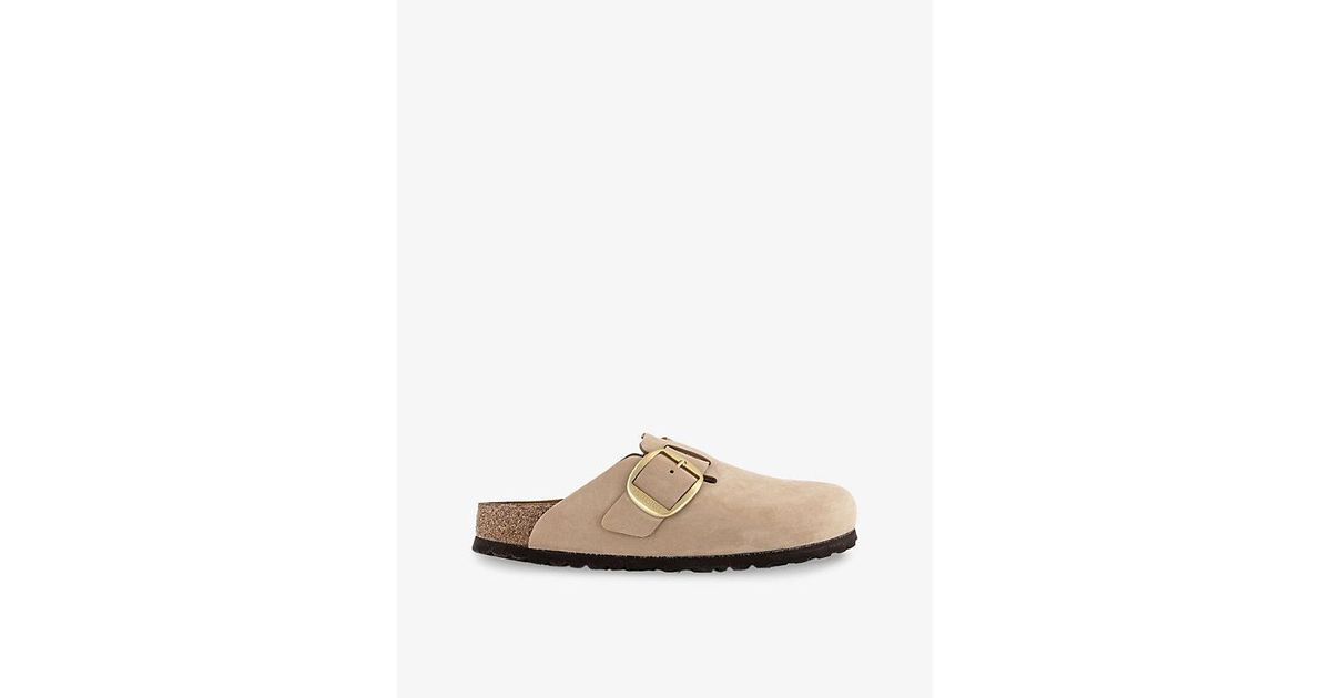 Birkenstock Boston Big Buckle Suede Clogs in Natural | Lyst
