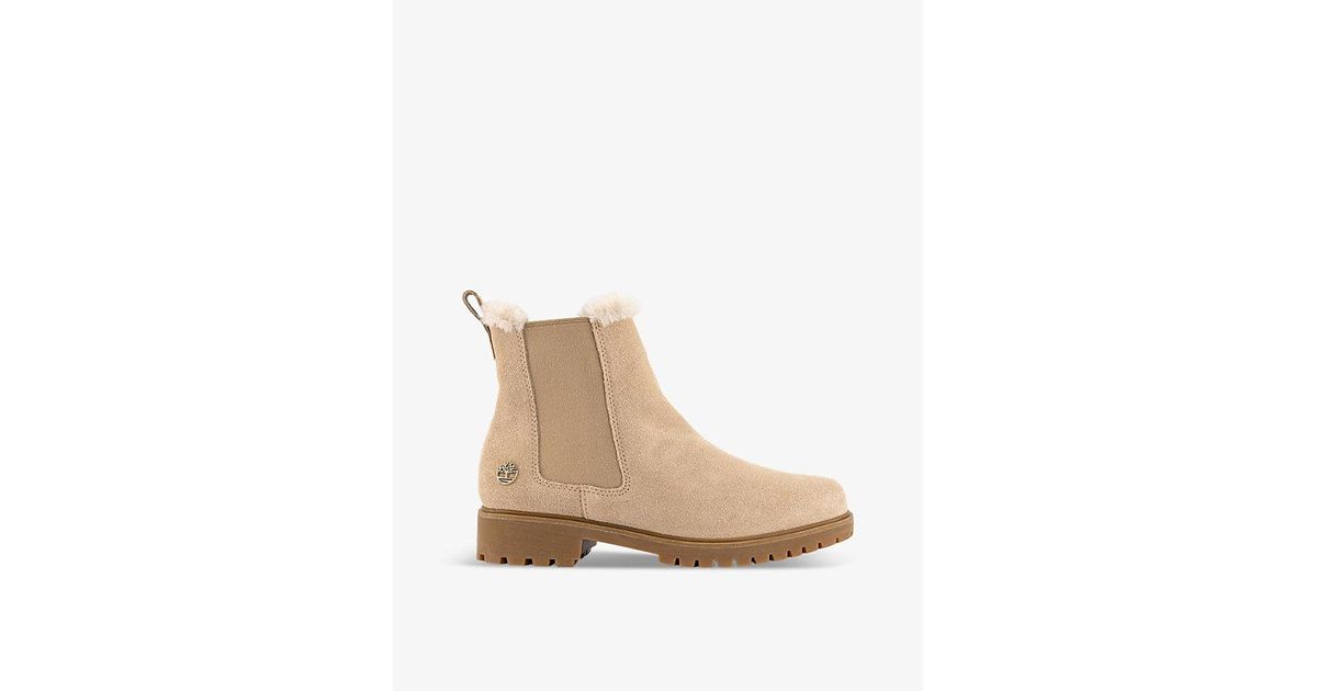 Timberland Lyonsdale Faux Fur-Lined Suede Chelsea Boots in Natural ...