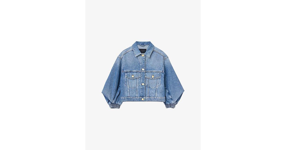 AllSaints Luca Cropped Denim Jacket in Blue | Lyst