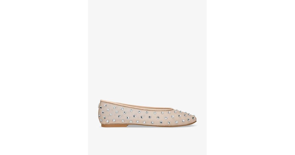 Steve Madden Viv Rhinestone-Embellished Mesh Ballet Flats in Natural | Lyst