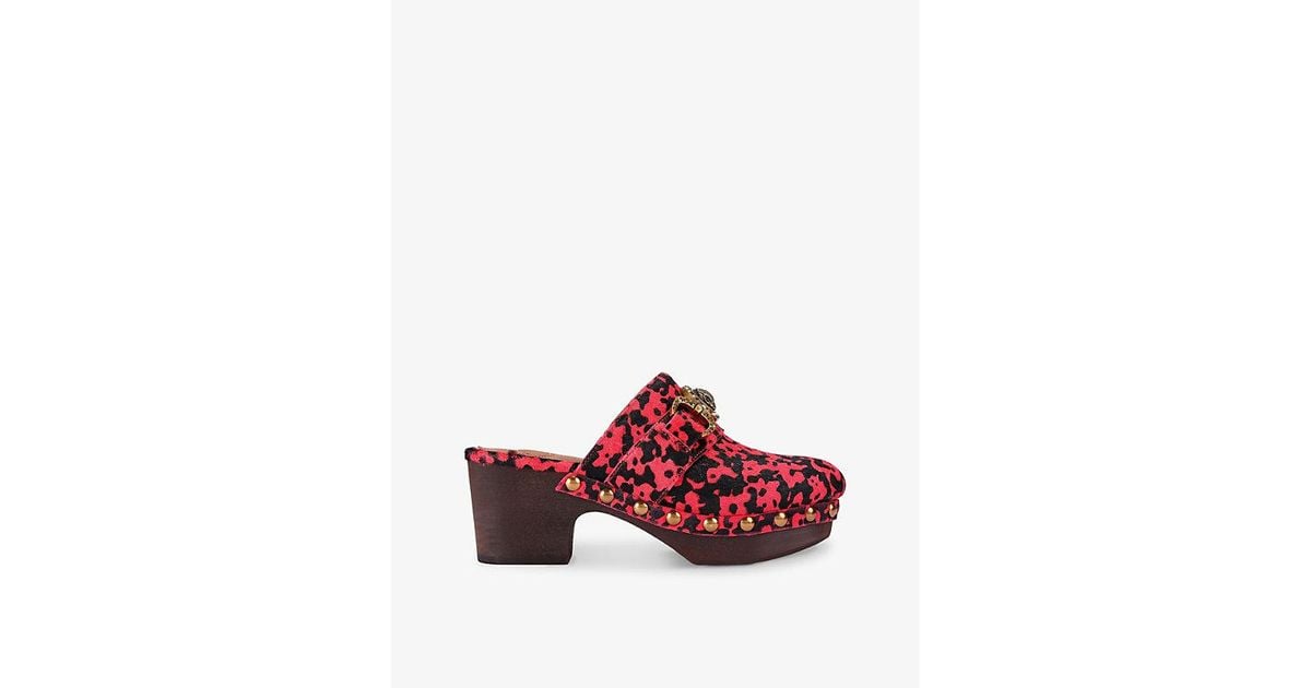 Kurt Geiger Mansion Heeled Leather Clogs in Red | Lyst