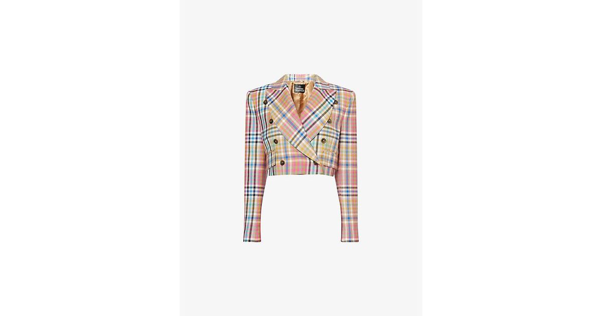 Vivienne Westwood Tartan Cut-Off Wool Jacket in White | Lyst