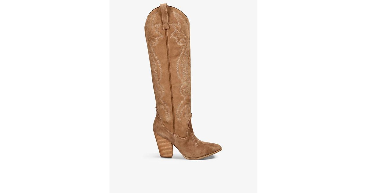 Steve Madden Lasso Embroidered Knee-high Suede Cowboy Boots in Brown | Lyst