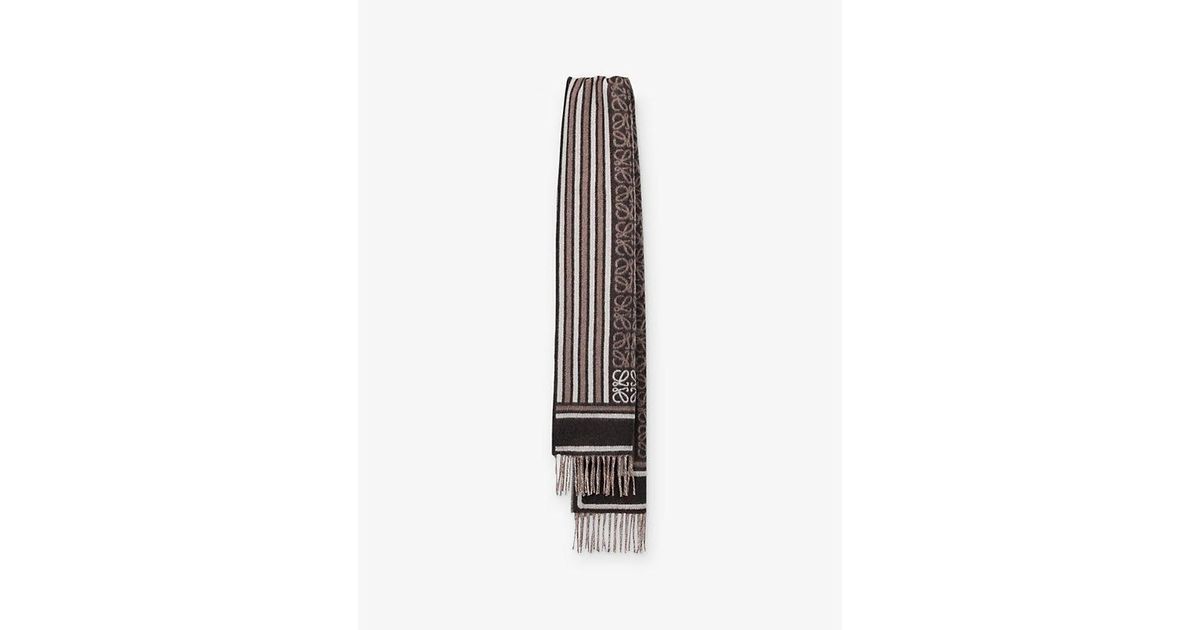 Loewe Branded Wool And Cashmere Scarf in White | Lyst UK