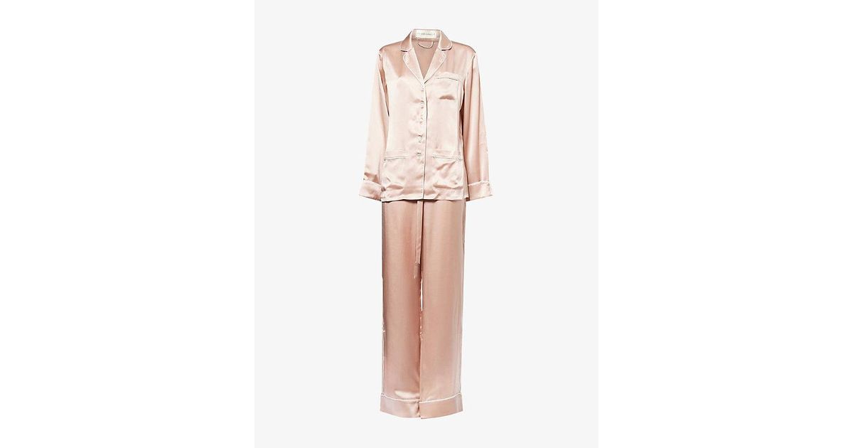 Olivia Von Halle Coco Oyster Silk-Satin Pyjama Set in Pink | Lyst UK