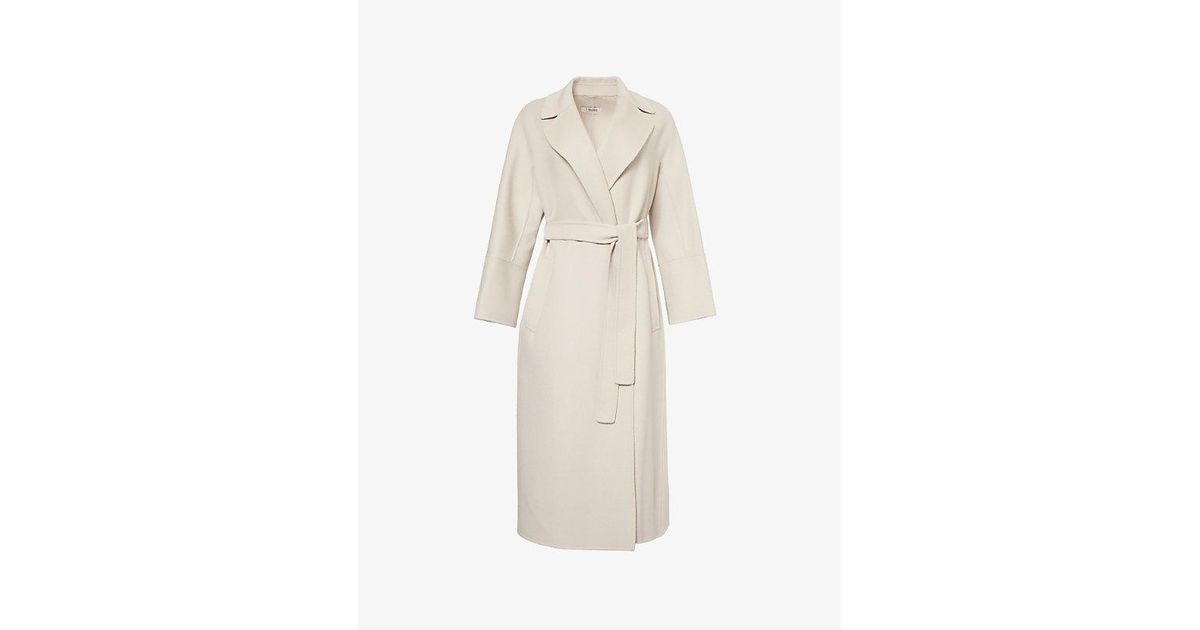 Max Mara Elisa Notched-Lapel Brushed Wool Coat in Natural | Lyst