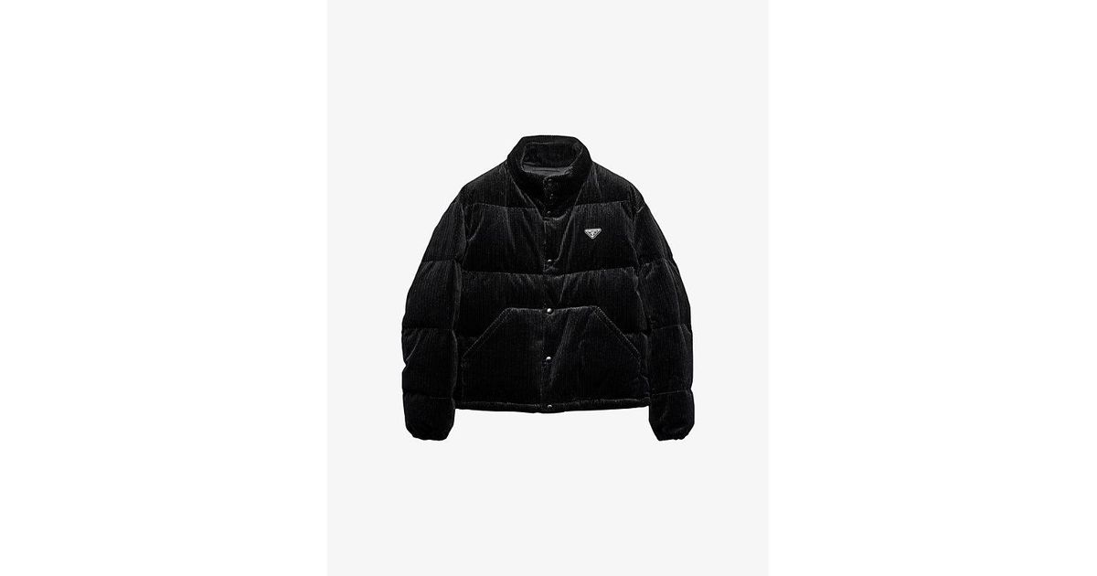 Prada Funnel-Neck Corduroy-Texture Cotton Jacket in Black for Men | Lyst