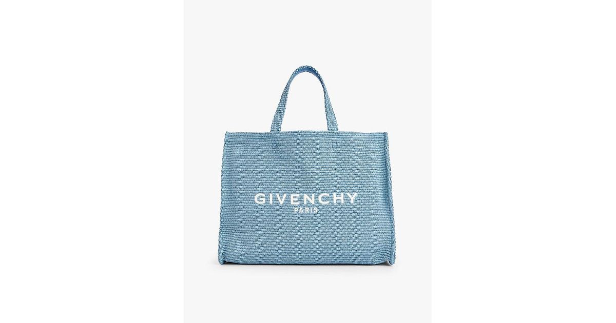 Givenchy G-tote Medium Logo-embroidered Raffia Tote Bag in Blue | Lyst