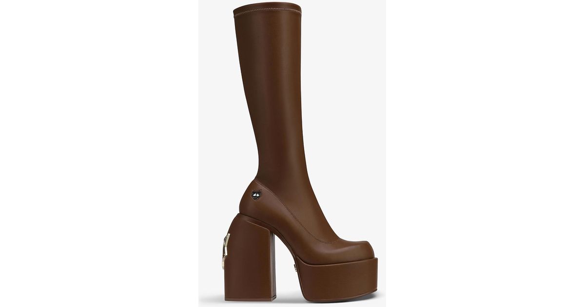 Naked Wolfe Spice Faux-leather Knee-high Heeled Boots in Brown | Lyst