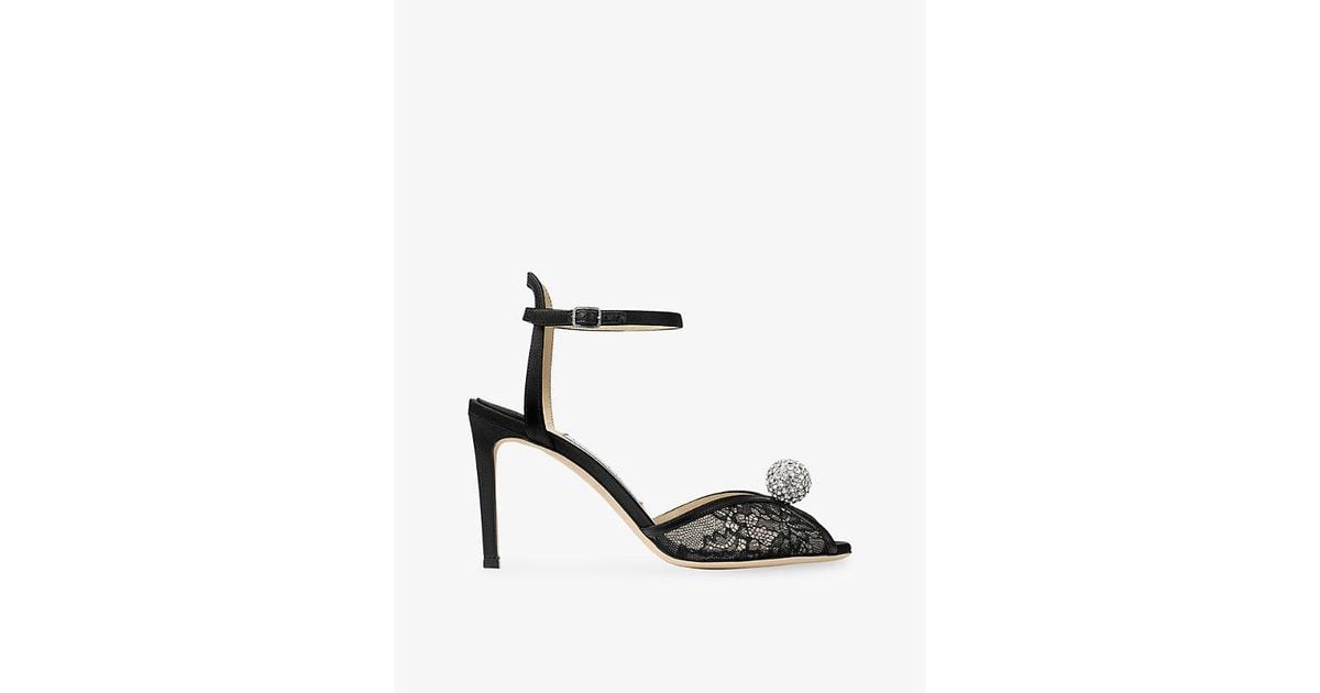 Jimmy Choo Sacora 85 Lace And Leather Heeled Sandals in White | Lyst