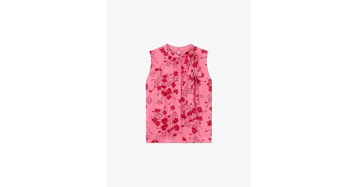 LK Bennett Rhoda Bow-Trim Sleeveless Woven Blouse in Pink | Lyst