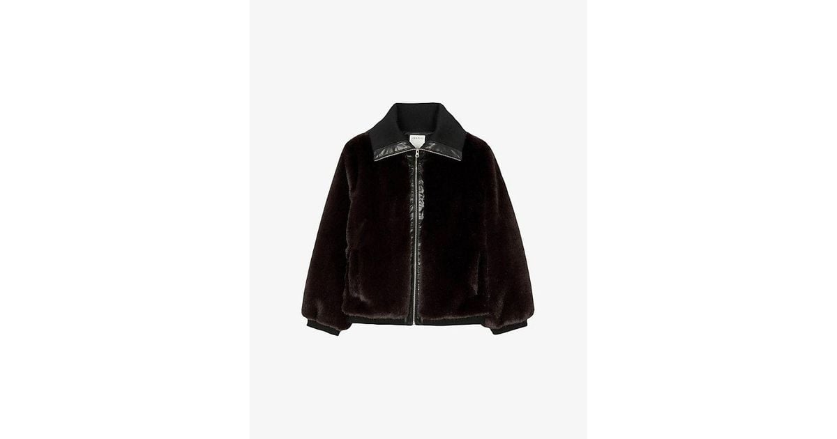 Sandro Short Stand-Collar Faux-Fur Coat in Black | Lyst UK